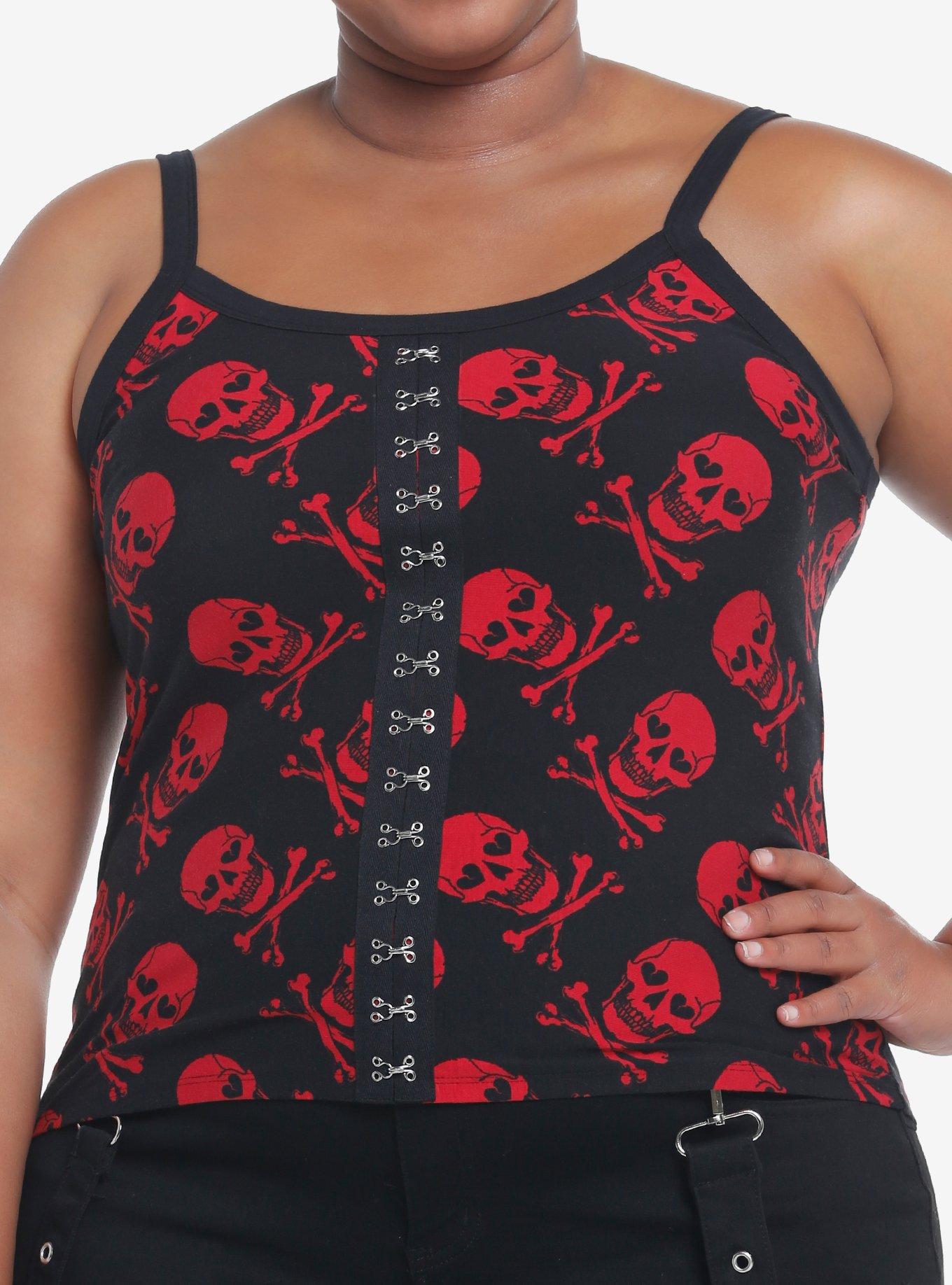 Social Collision Black And Red Skull N Crossbones Hook And Eye Girls