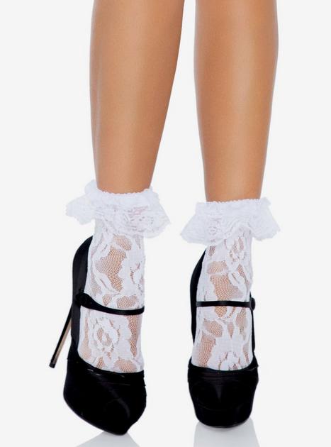 Lace Ankle Socks with Ruffle White | Hot Topic