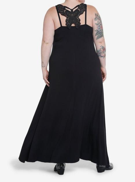 Thorn & Fable Black Lace Butterfly Maxi Dress Plus Size | Hot Topic