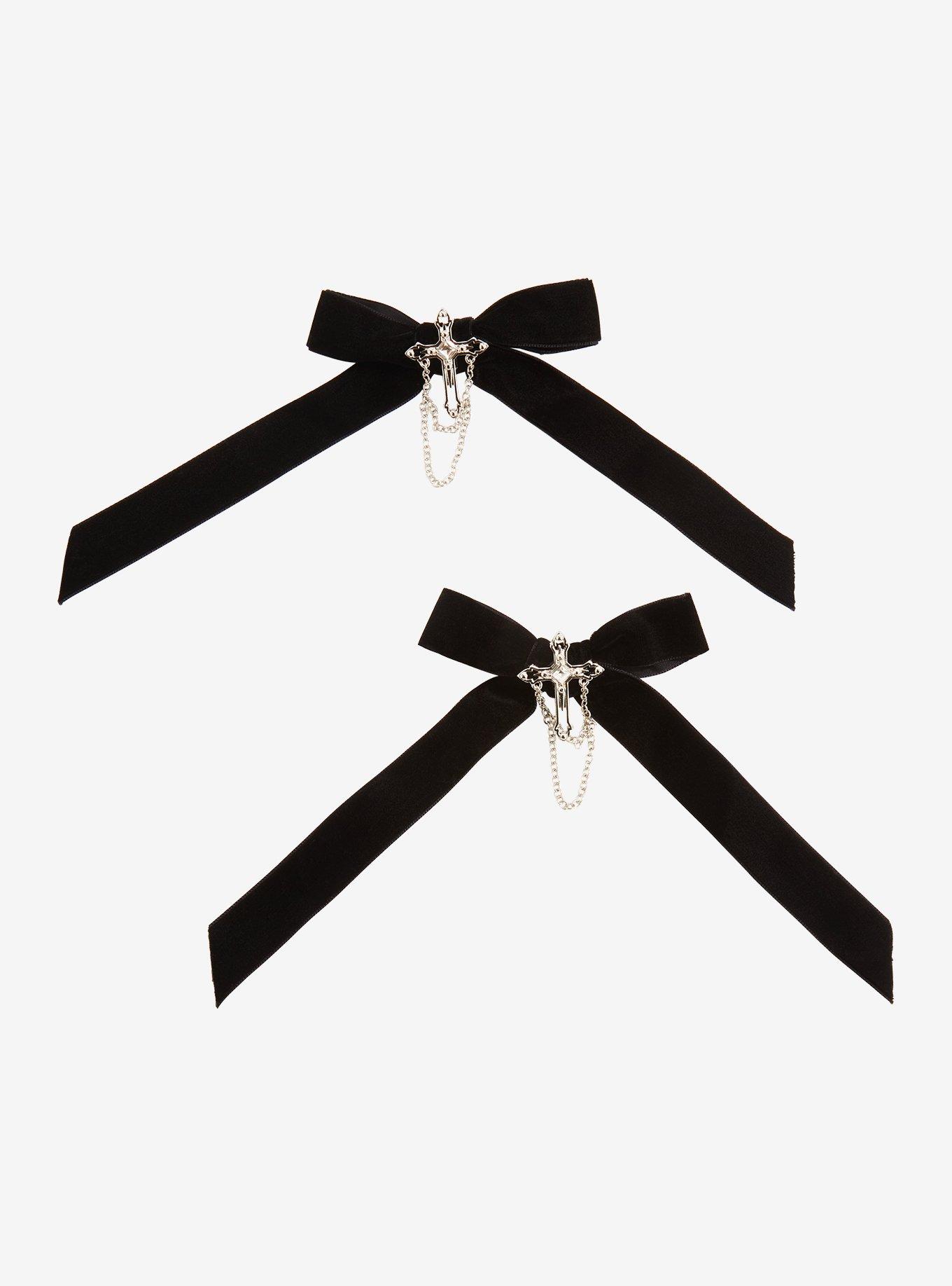 Cross Black Velvet Hair Bow Set | Hot Topic