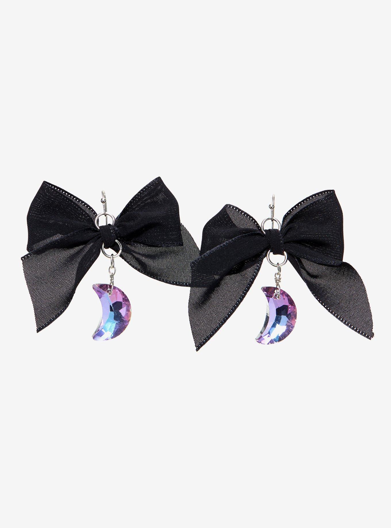 Ombre Moon Gem Black Bow Earrings | Hot Topic
