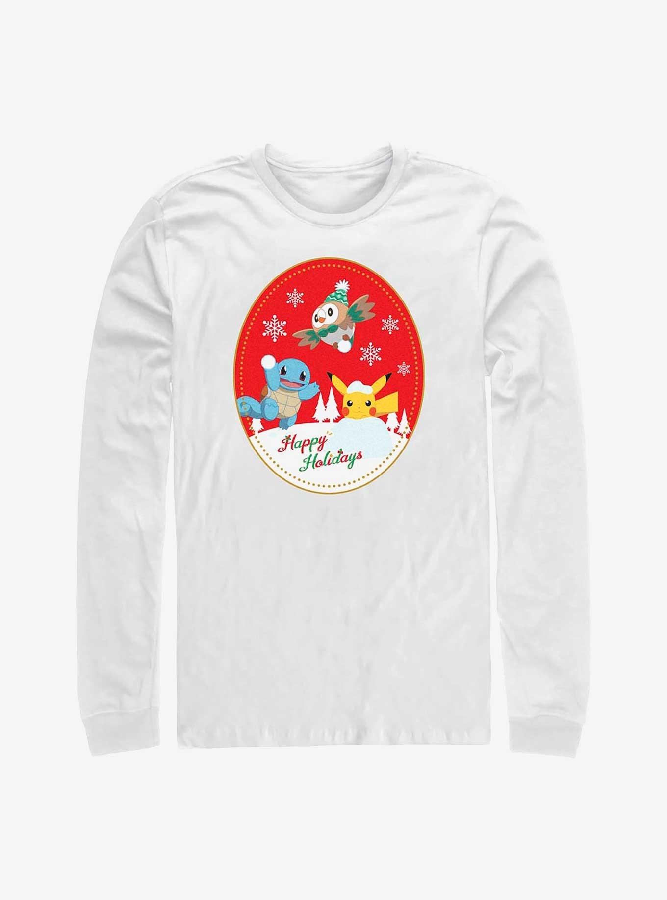 Pokémon Holiday Badge Squirtle, Rowlet And Pikachu Long-Sleeve T-Shirt ...