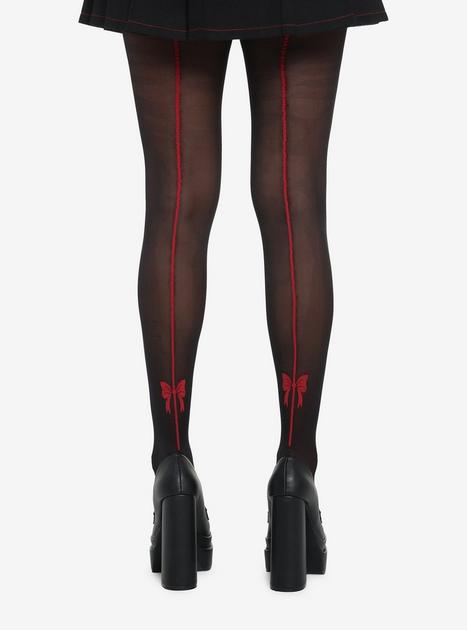 Black Red Bow Back Seam Tights | Hot Topic