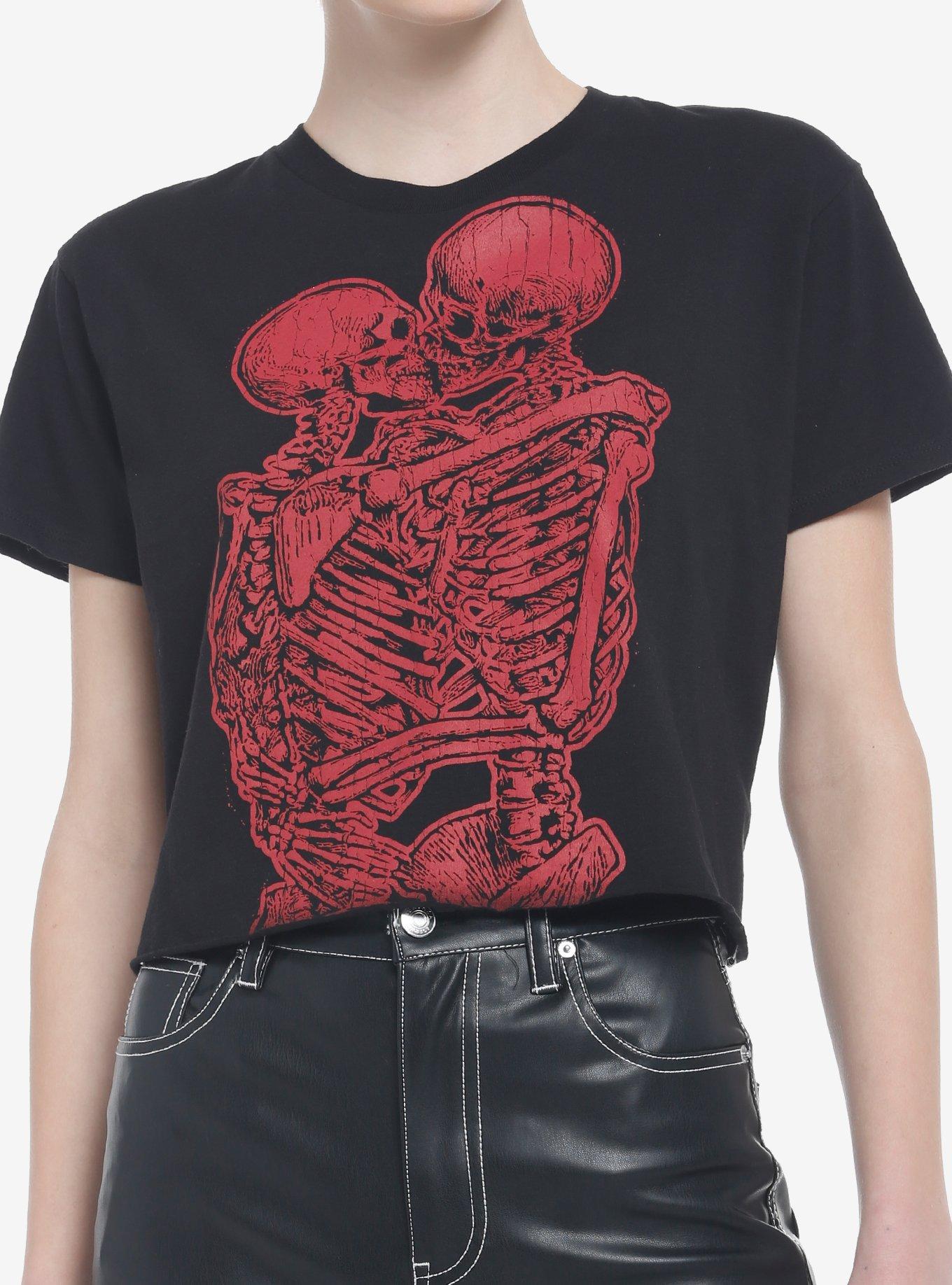 Red Skeleton Lovers Girls Crop T-Shirt | Hot Topic