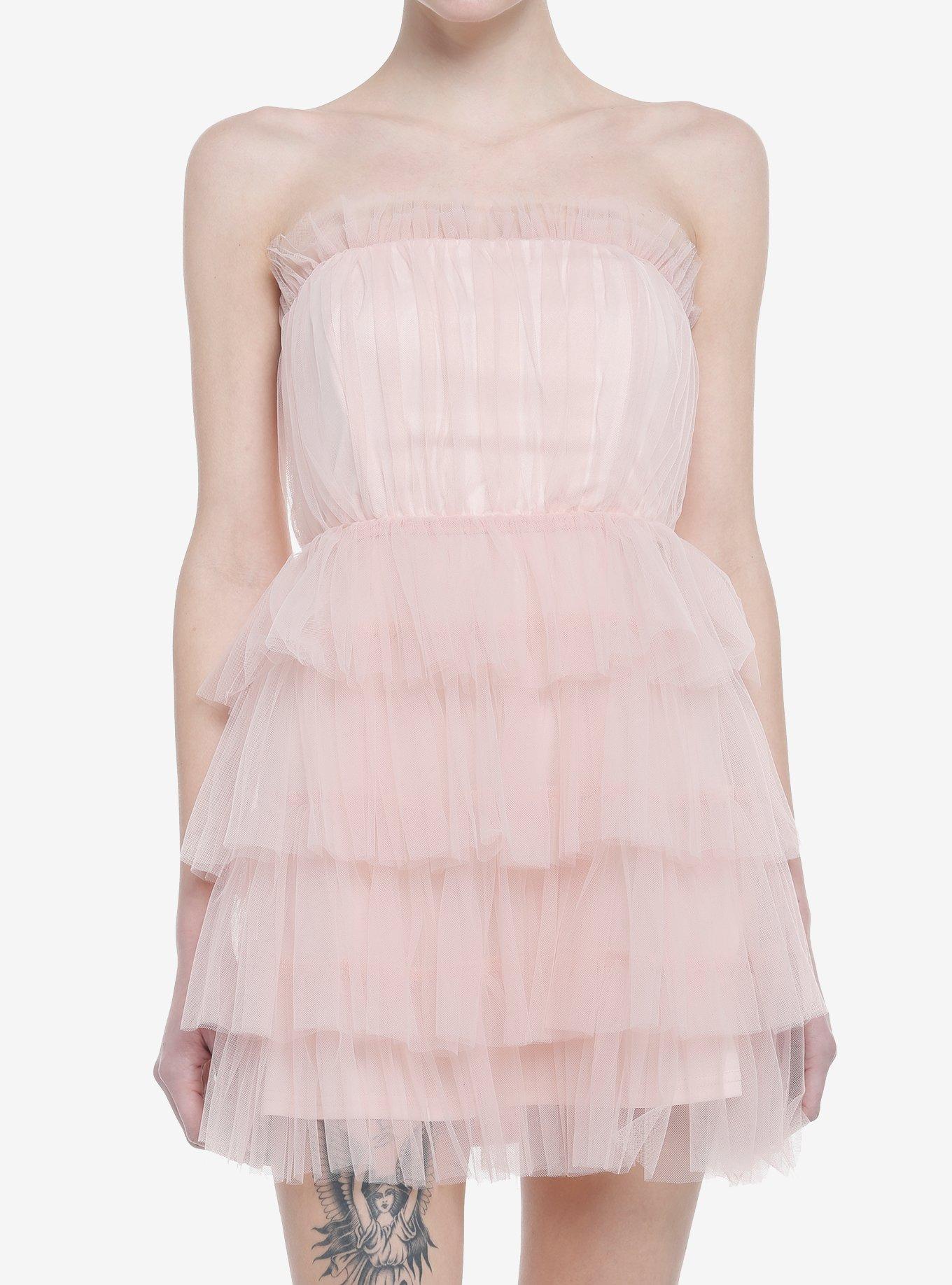 Pink Tulle Tiered Strapless Mini Dress | Hot Topic