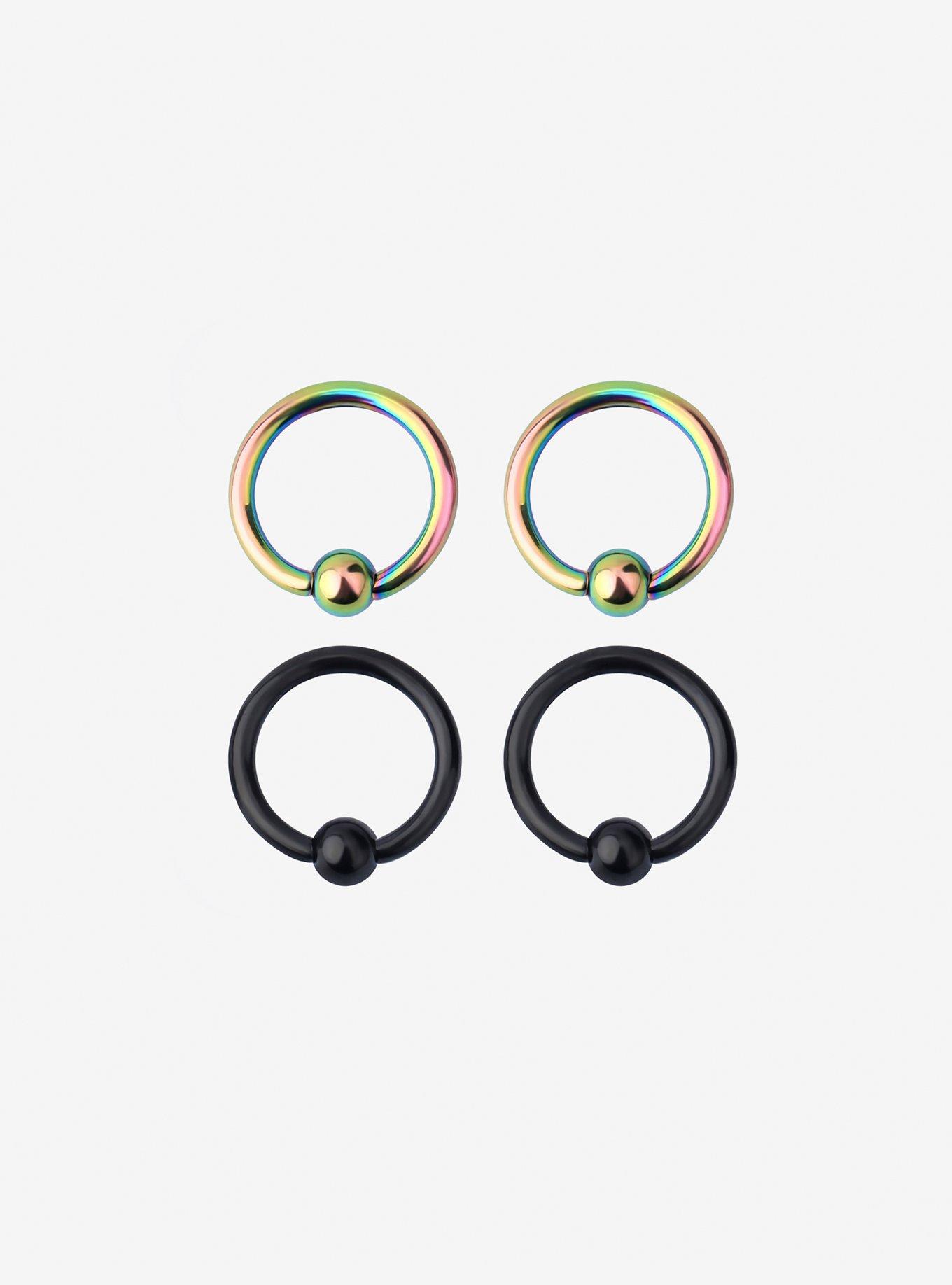 Steel Black & Anodized Captive Hoop 4 Pack | Hot Topic
