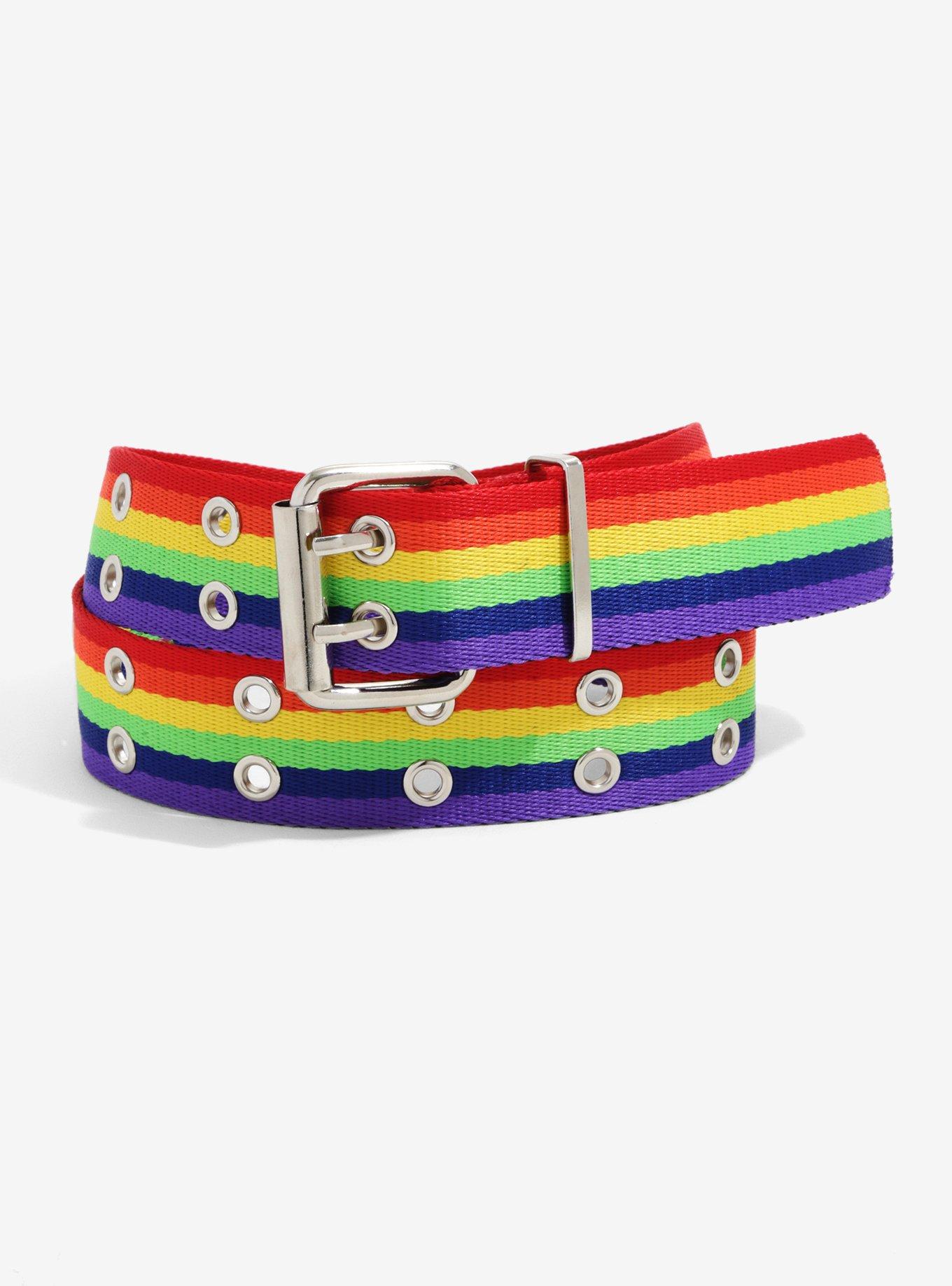Rainbow Woven Double Grommet Belt | Hot Topic