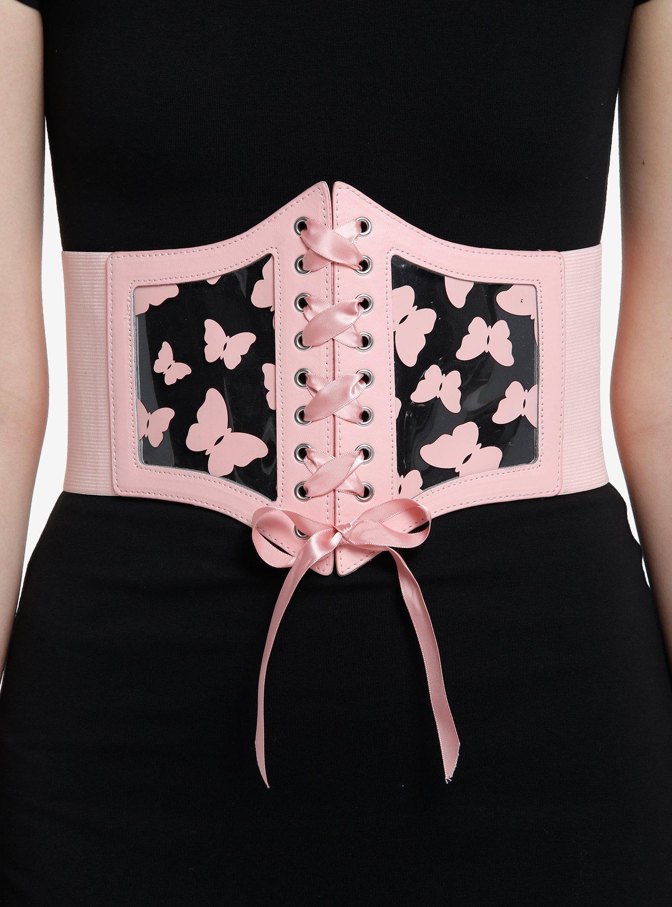 Pink Butterfly Clear PVC Lace-Up Corset | Hot Topic