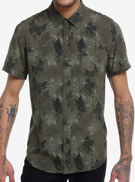 Social Collision Green Skeleton Fairy Woven Button-Up | Hot Topic
