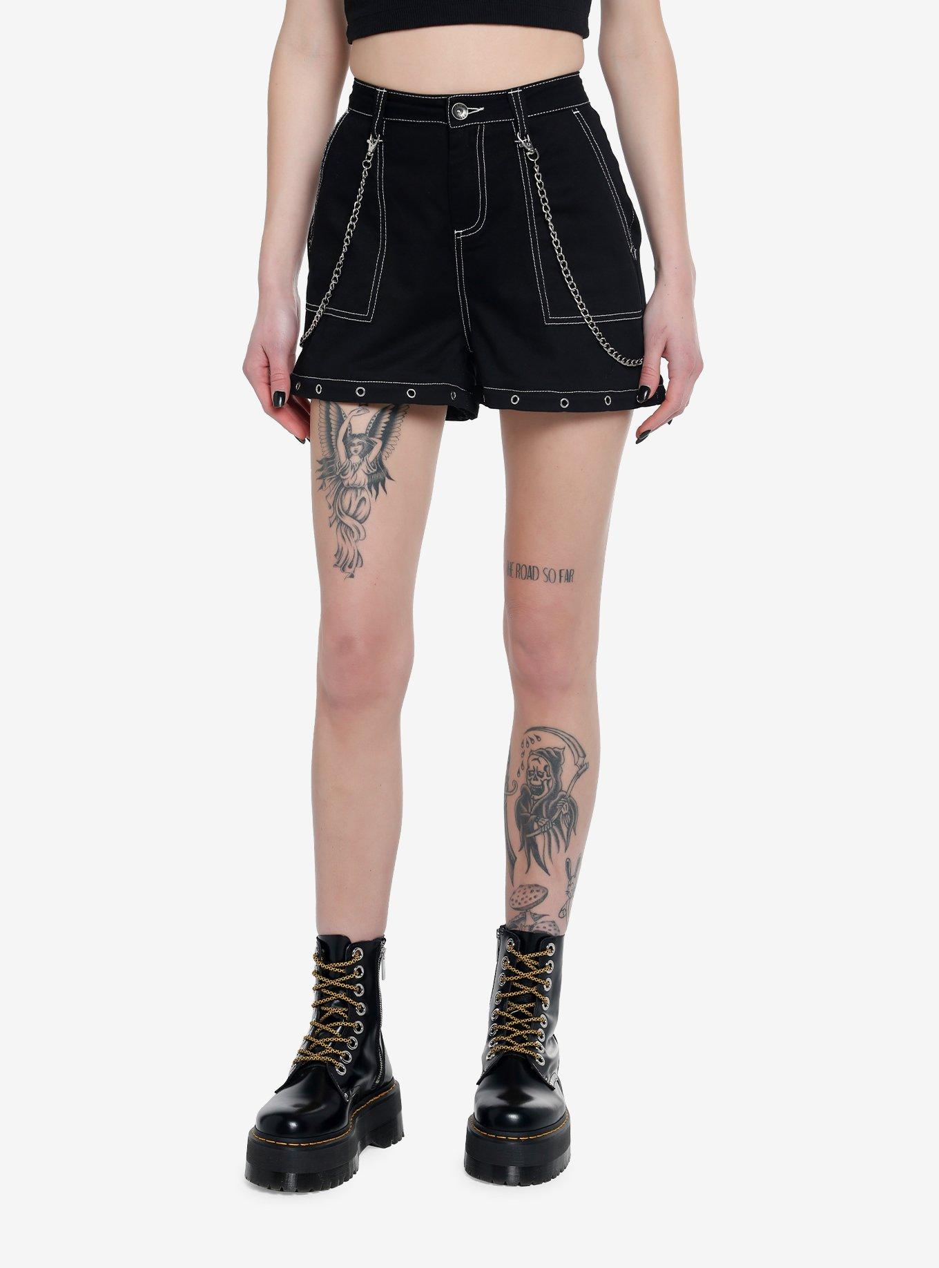Black Grommets & Chains Girls Carpenter Shorts | Hot Topic