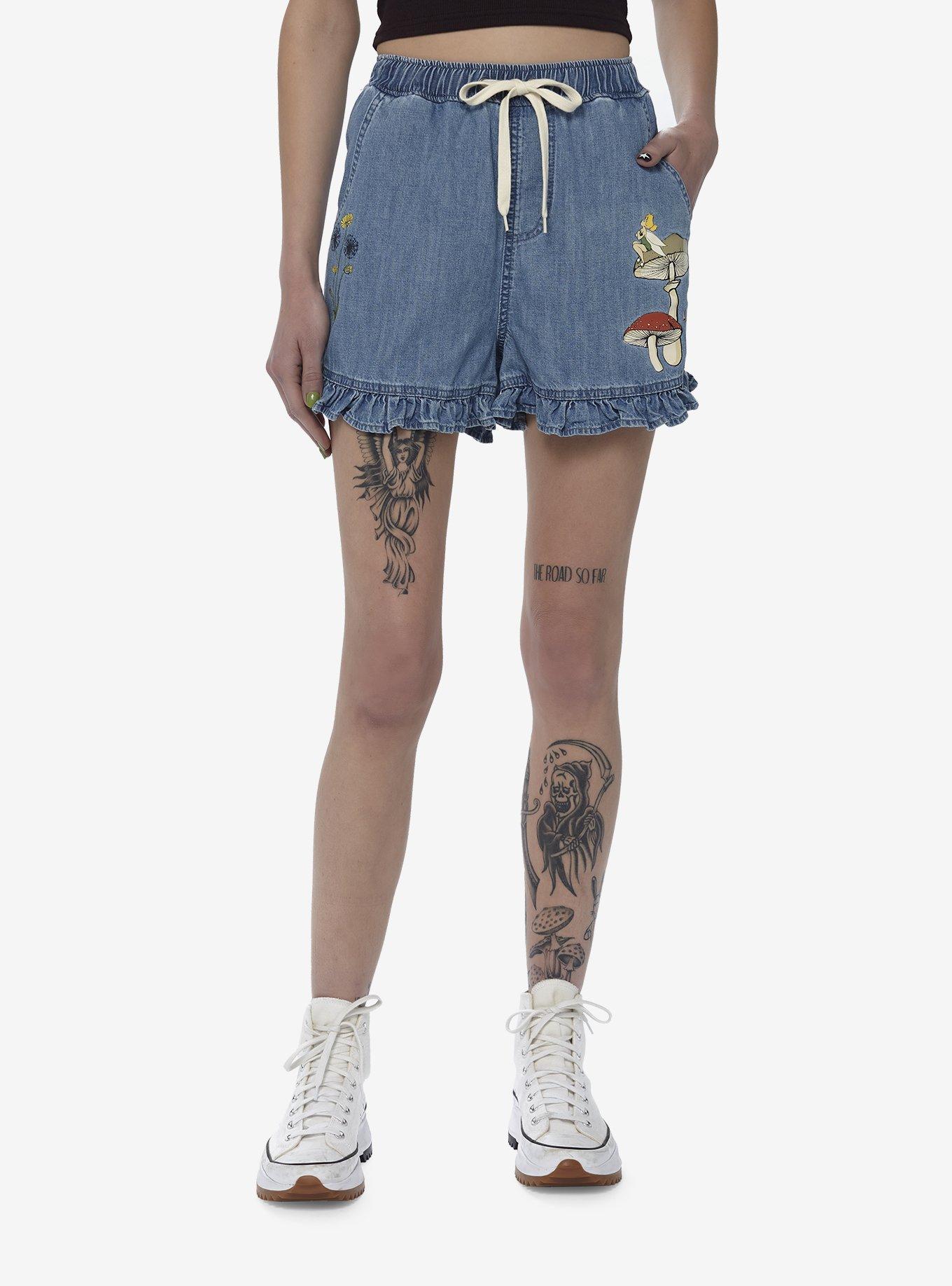 Disney Peter Pan Tinker Bell Denim Ruffle Shorts | Her Universe