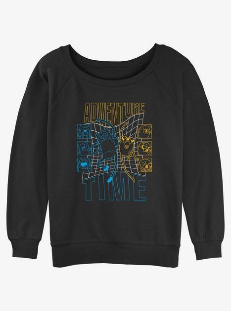 Adventure Time Finn and Jake Retrowave Girls Slouchy Sweatshirt - BLACK ...