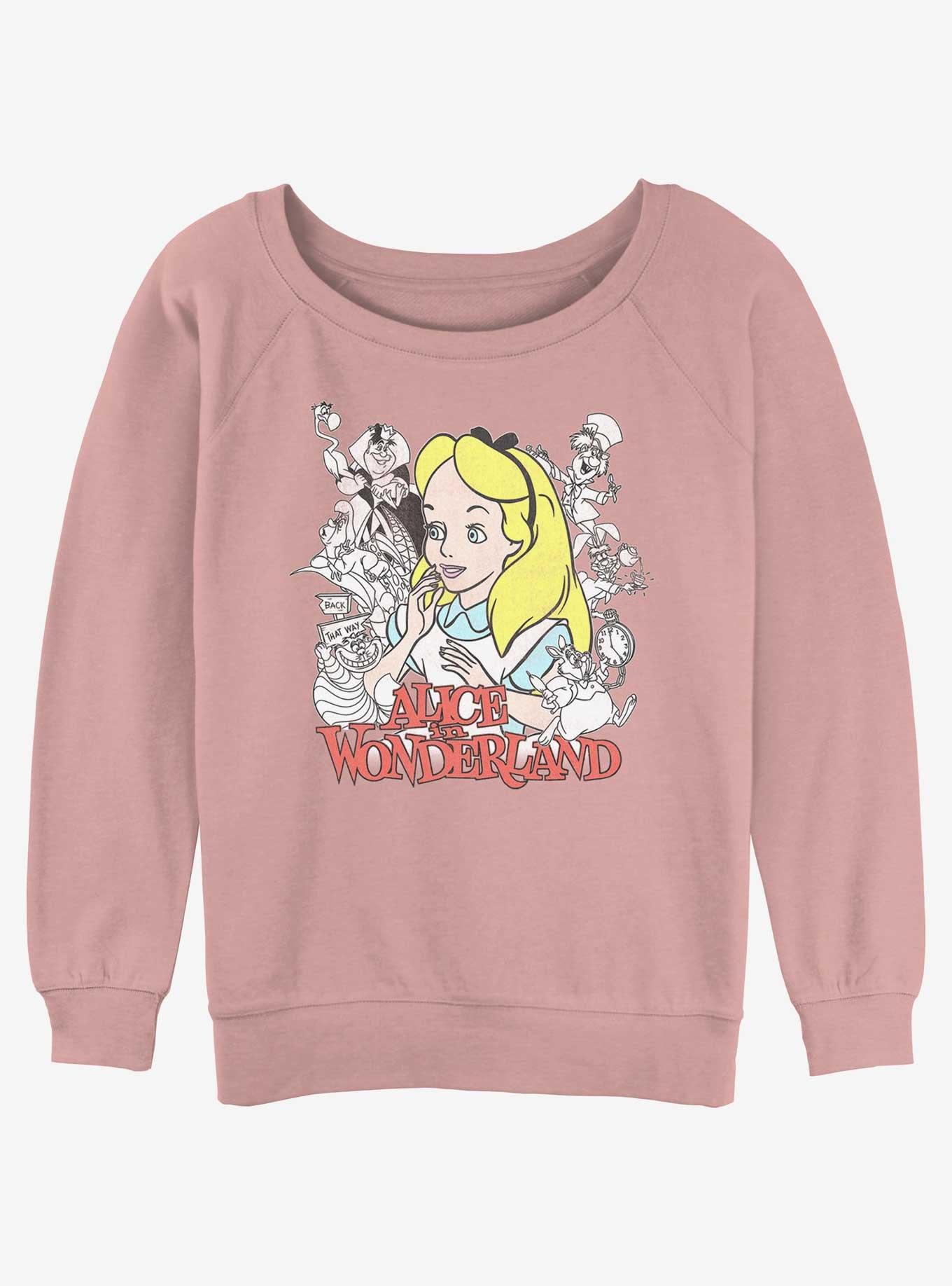 Disney Alice In Wonderland Group Girls Slouchy Sweatshirt Pink Hot