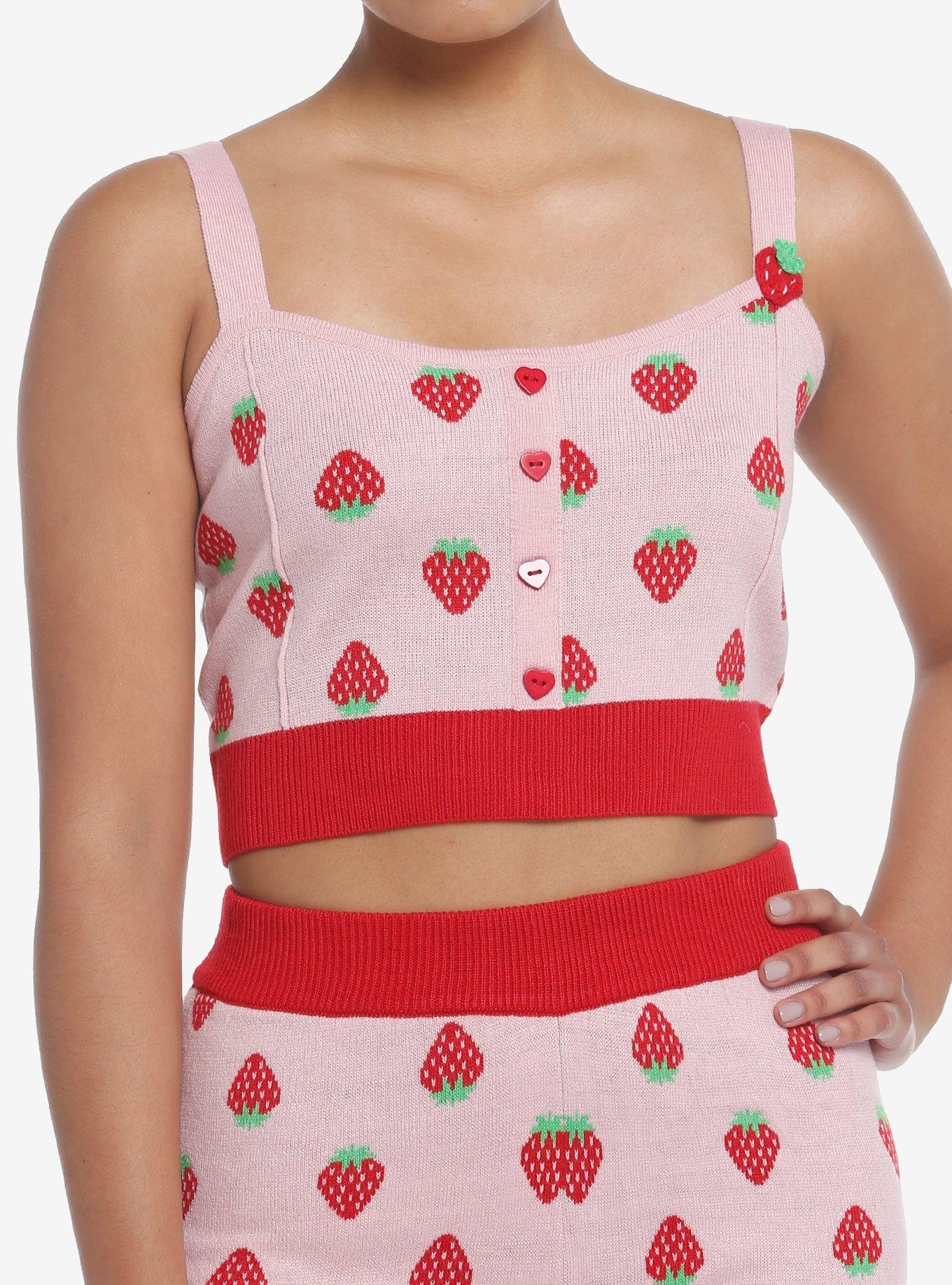 Strawberry Intarsia Knit Girls Crop Cami | Hot Topic
