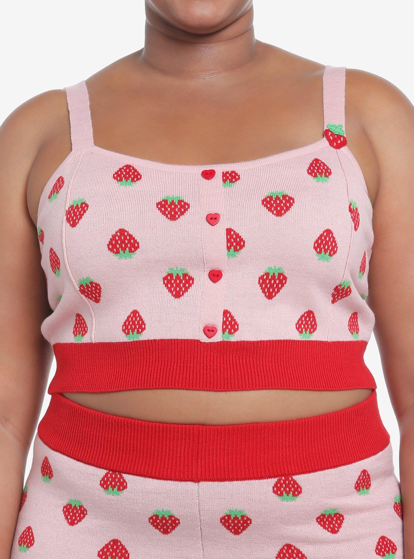 Strawberry Intarsia Knit Girls Crop Cami Plus Size | Hot Topic