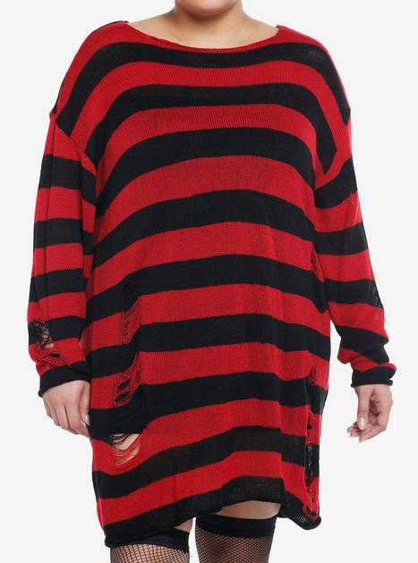 Social Collision Red & Black Distressed Sweater Dress Plus Size | Hot Topic