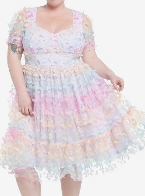 Sweet Society Pastel Butterfly Mesh Puff Sleeve Dress Plus Size Hot Topic