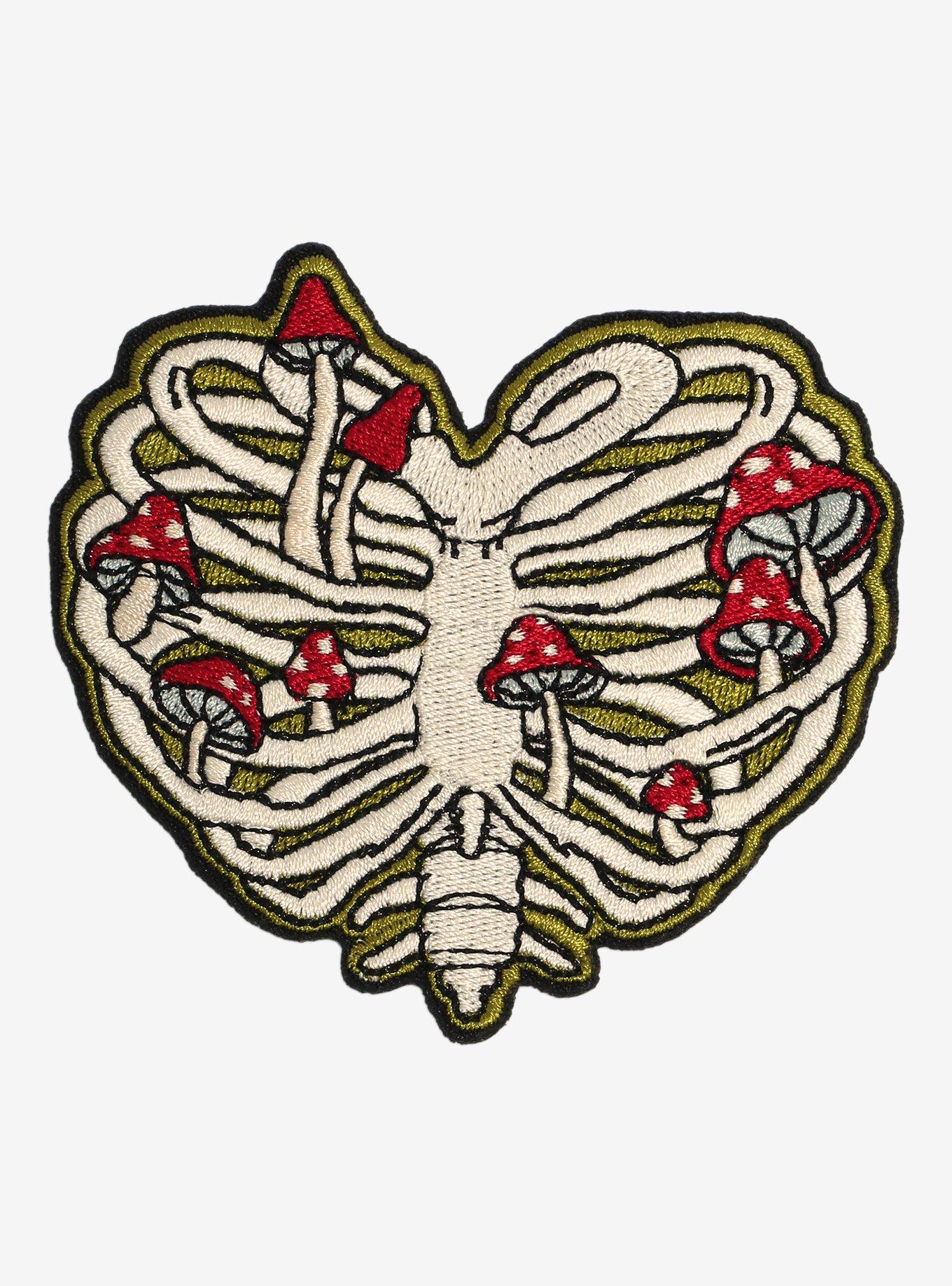 Skeleton Mushroom Rib Cage Heart Patch | Hot Topic