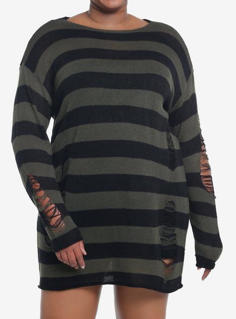 Social Collision Green & Black Distressed Sweater Dress Plus Size | Hot ...