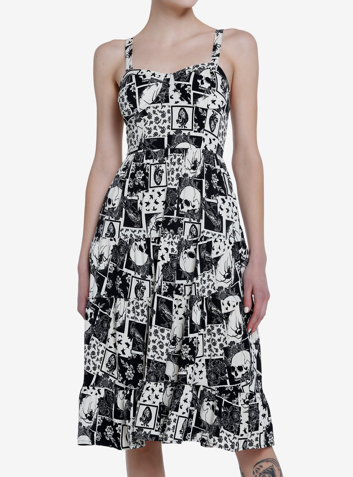 Thorn & Fable Skull Raven Patchwork Midi Dress | Hot Topic
