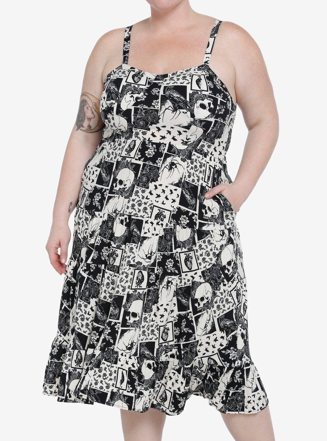 Thorn And Fable Skull Raven Patchwork Midi Dress Plus Size Hot Topic