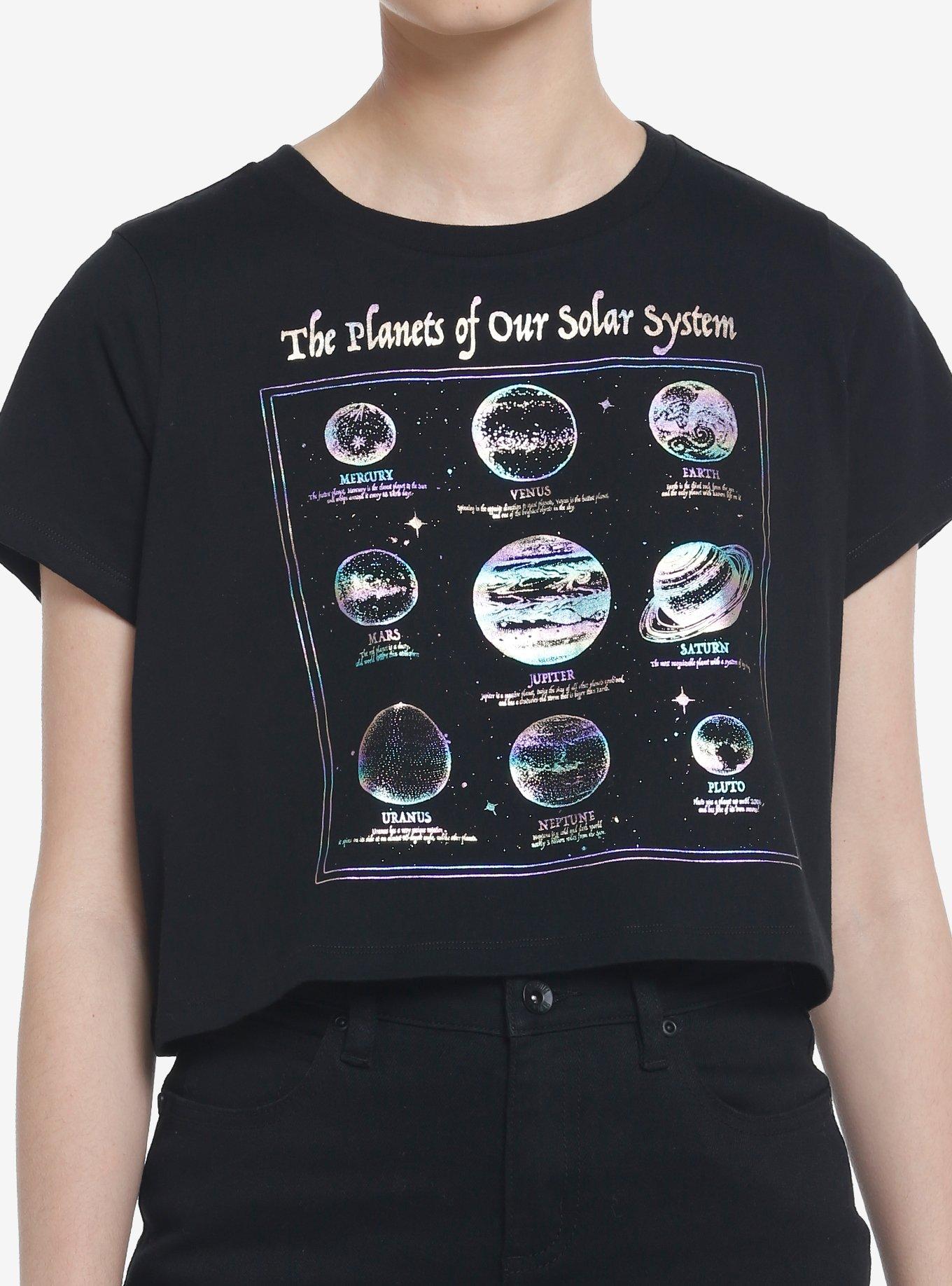 Cosmic Aura Solar System Planets Metallic Print Girls Crop T-Shirt ...