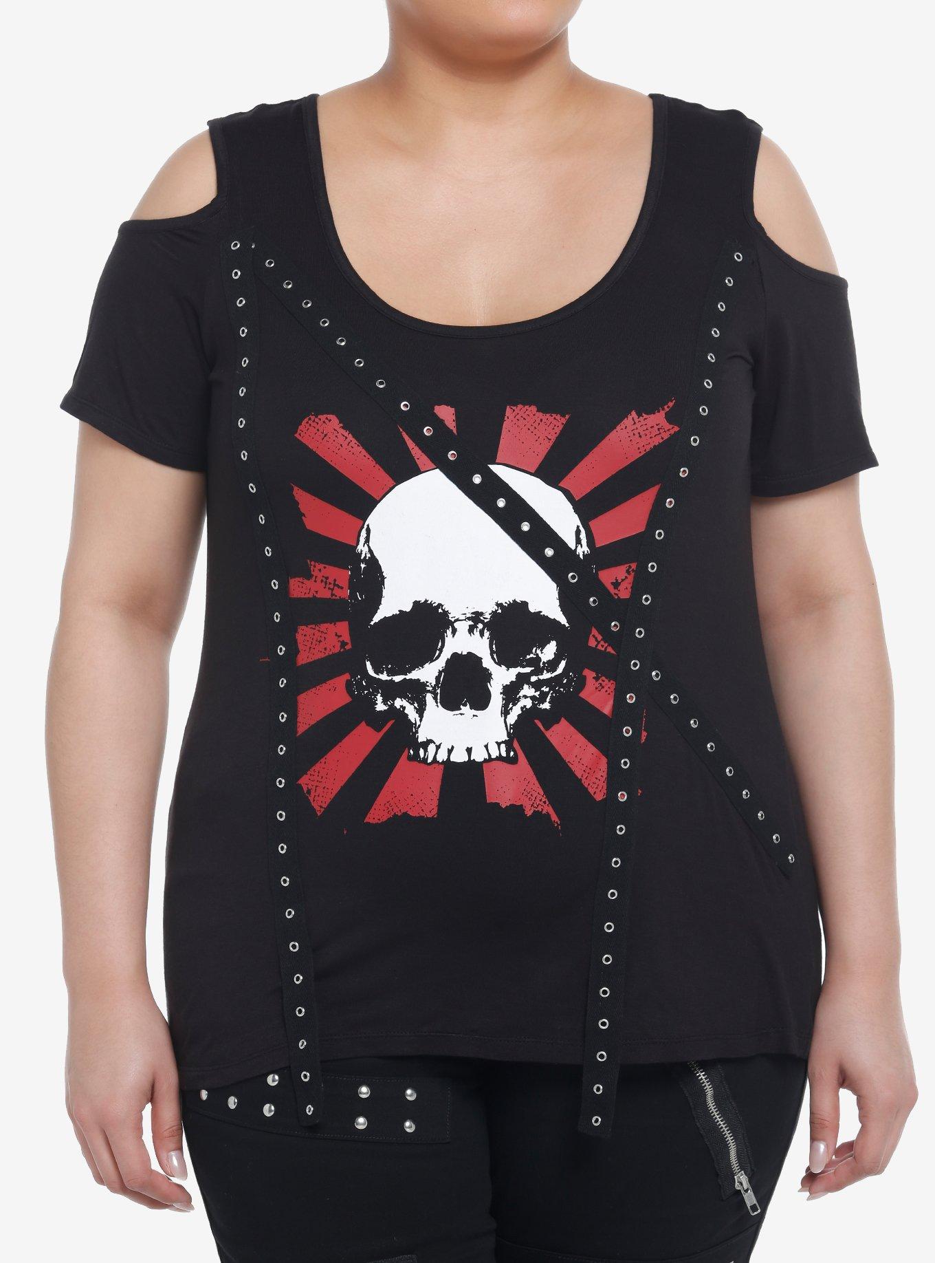 Social Collision Skull Girls Cold Shoulder Top Plus Size Hot Topic