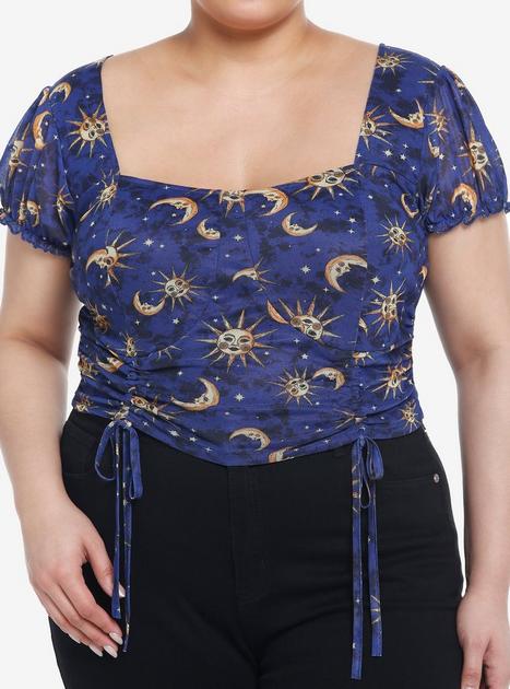 Cosmic Aura Sun & Moon Ruched Girls Crop Top Plus Size | Hot Topic