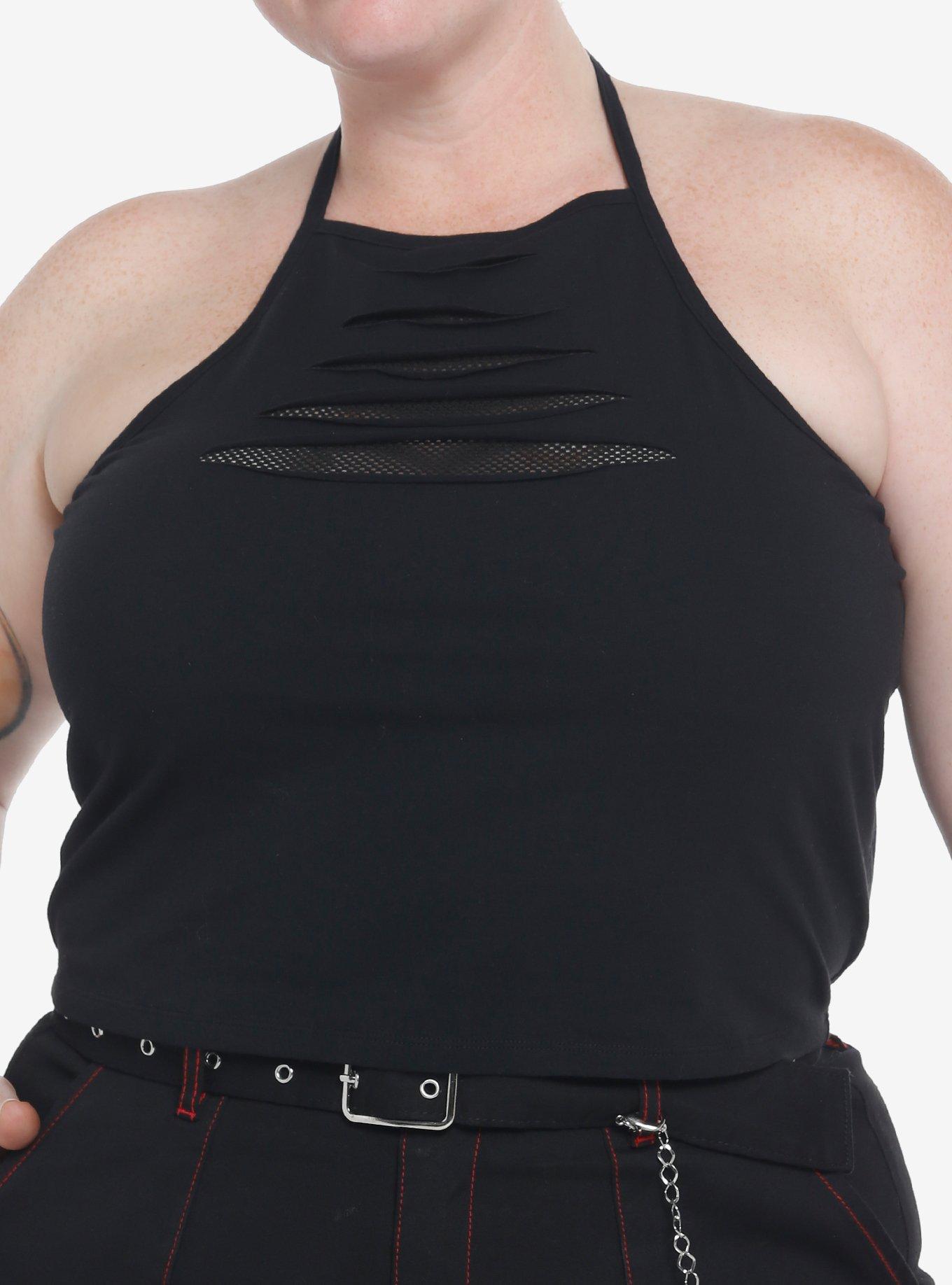Social Collision Black Fishnet Destructed Girls Halter Top Plus Size ...