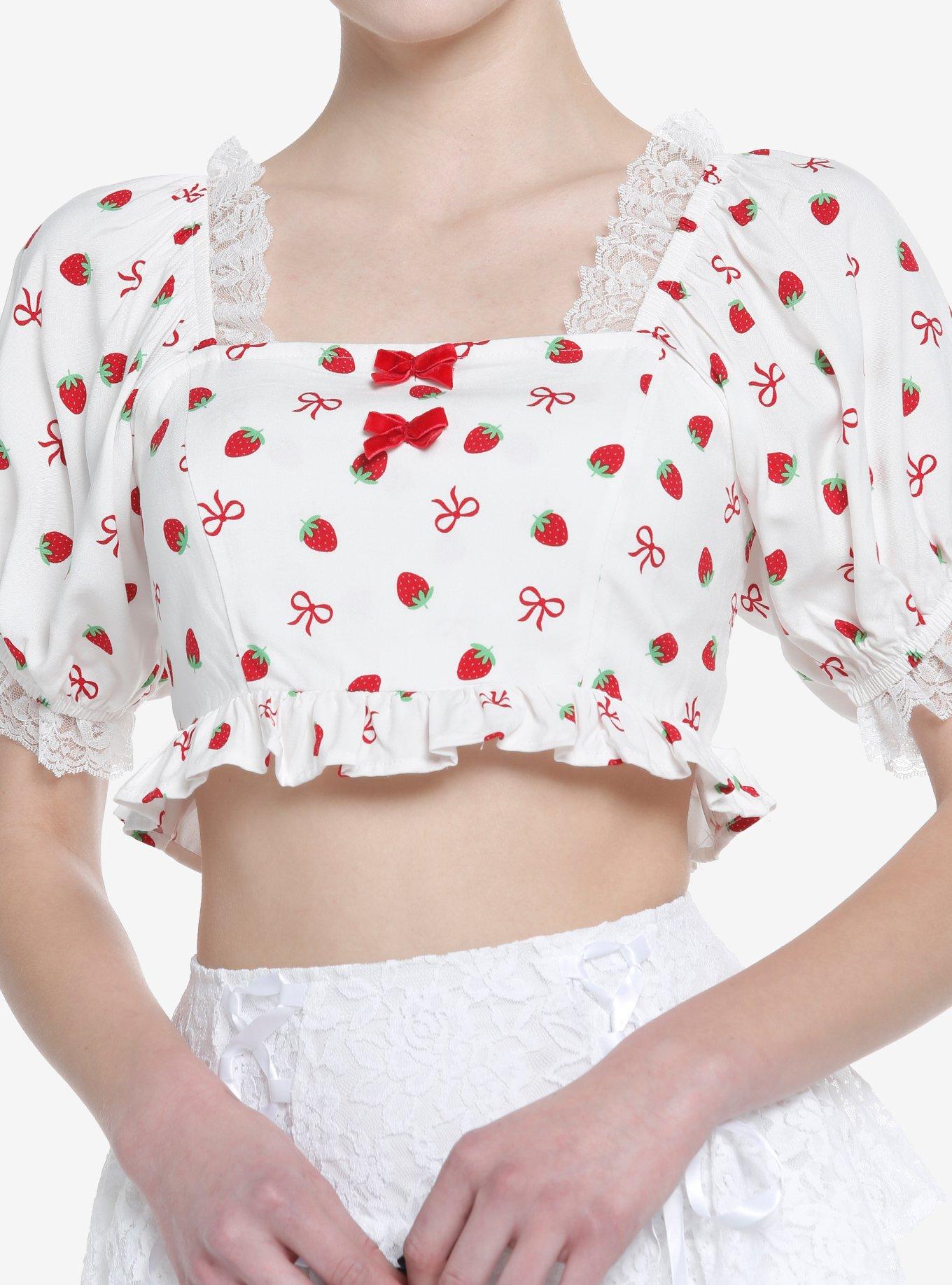 Strawberries & Bows Crop Girls Woven Top | Hot Topic