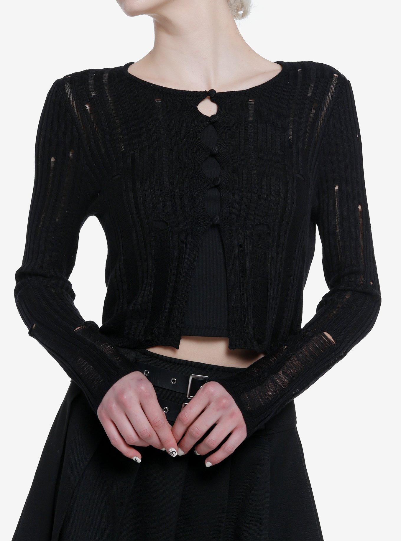 Thorn & Fable Black Distressed Girls Cardigan | Hot Topic