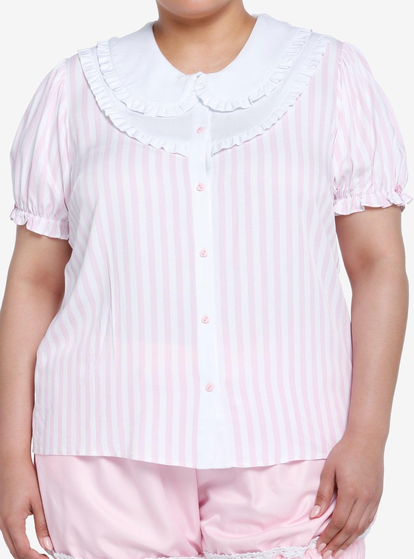 Sweet Society Pink And White Pinstripe Bib Girls Woven Button Up Plus