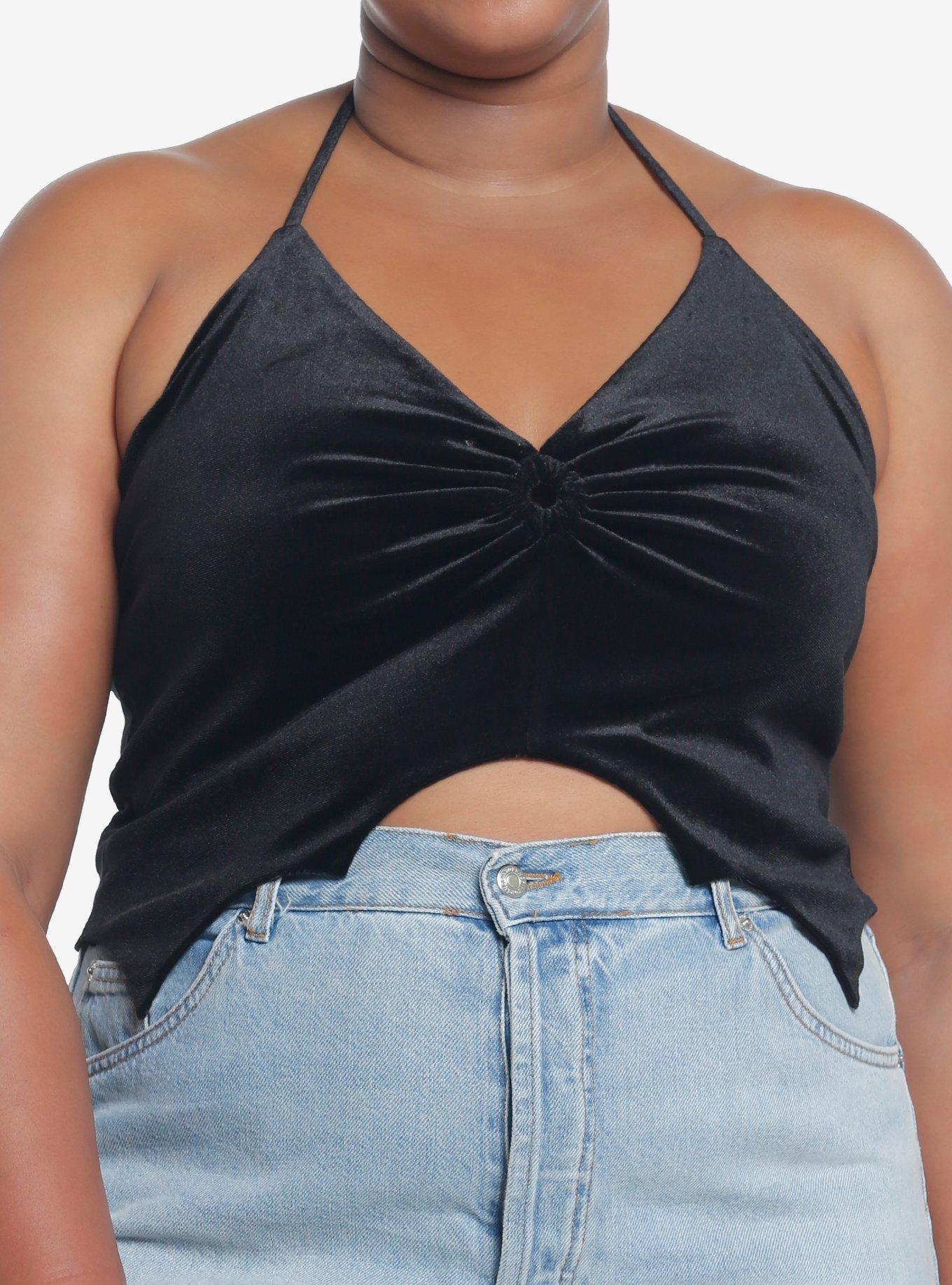 Cosmic Aura Black Velvet Girls Crop Halter Top Plus Size | Hot Topic