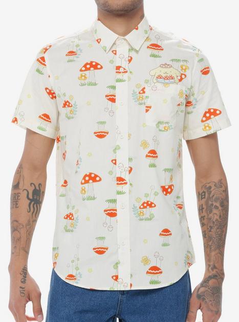 Pompompurin Mushroom Woven Button-Up | Hot Topic
