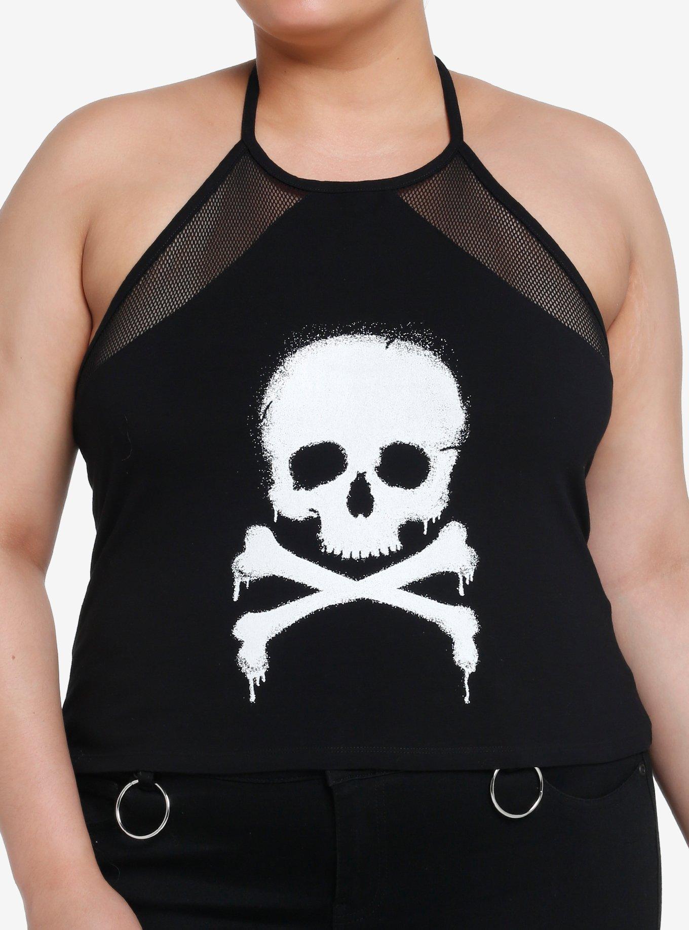 Crossbone Mesh Girls Halter Tank Top Plus Size | Hot Topic