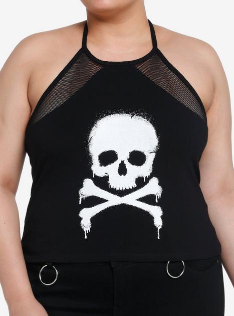 Crossbone Mesh Girls Halter Tank Top Plus Size | Hot Topic