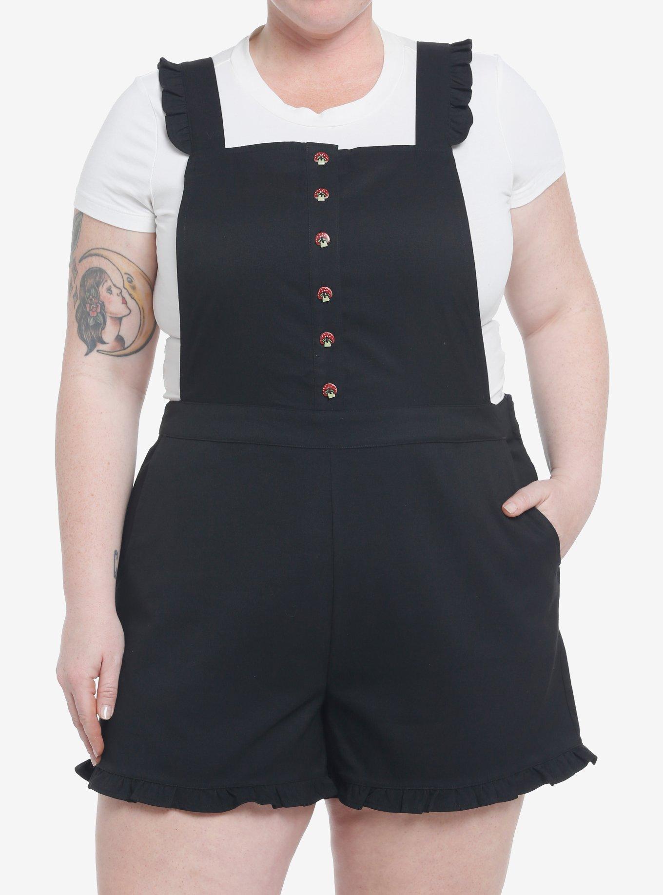Thorn & Fable Black Mushroom Shortalls Plus Size | Hot Topic