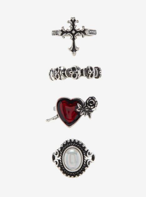 Gothic Heart Cross Ring Set | Hot Topic