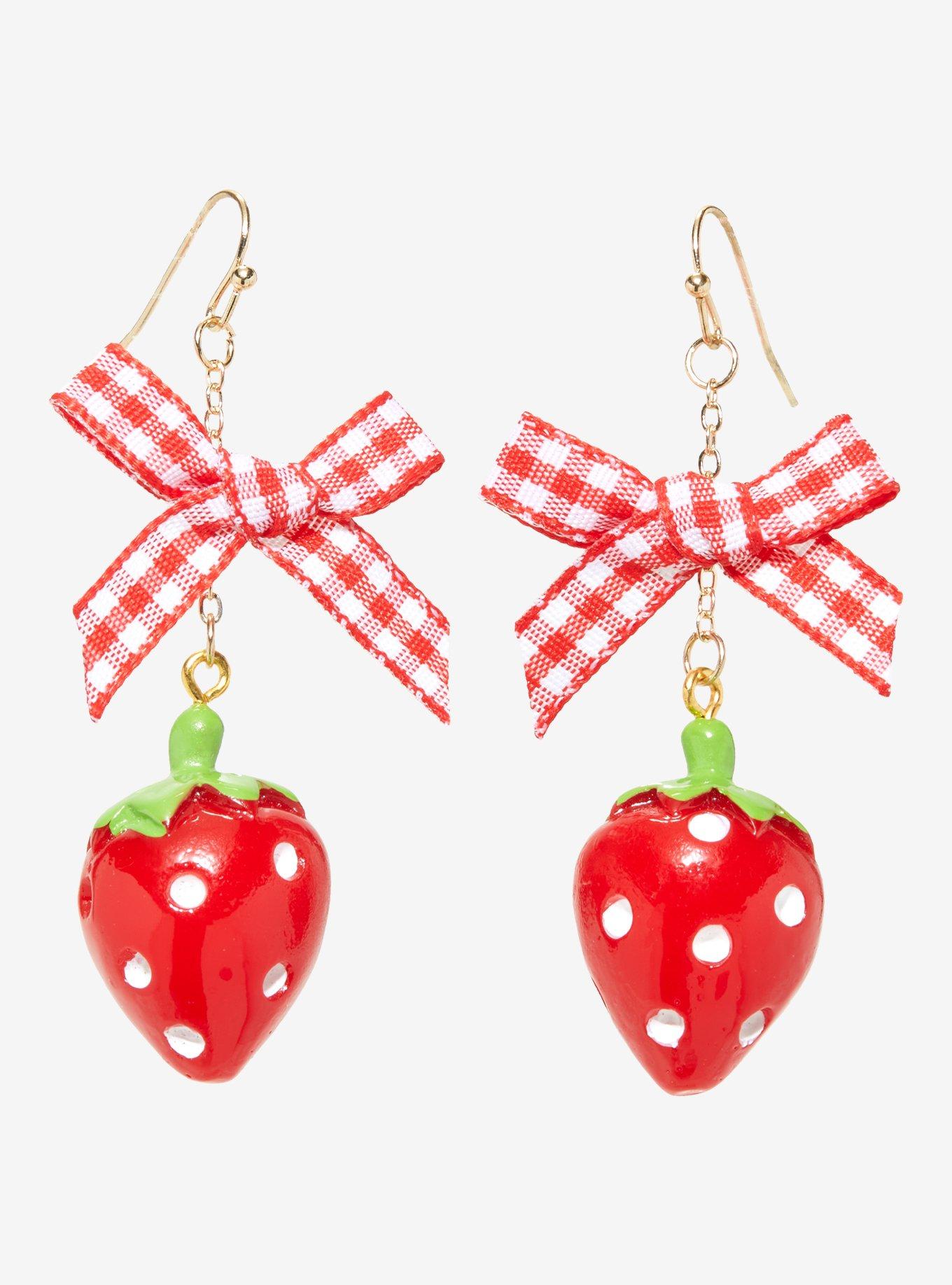 Thorn & Fable Strawberry Bow Drop Earrings | Hot Topic