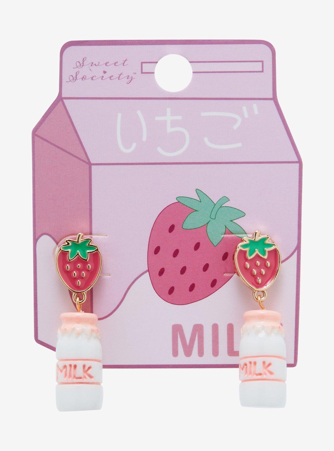 Sweet Society Strawberry Milk Bottle Earrings Hot Topic