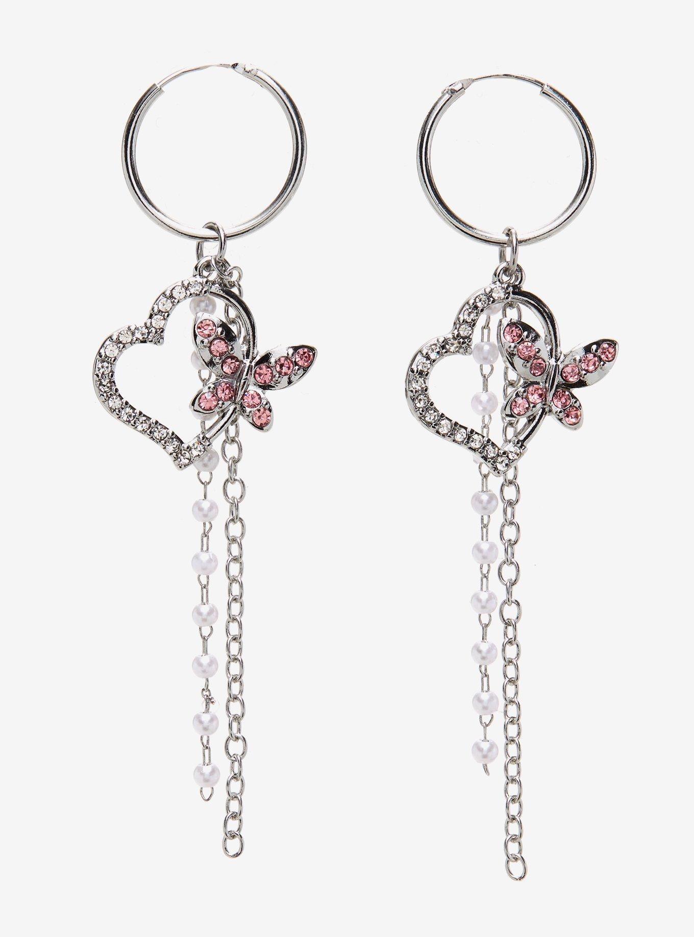 Butterfly Heart Bling Mini Hoop Earrings | Hot Topic