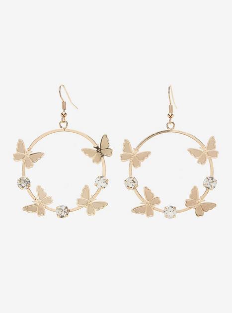 Butterfly Rhinestone Circle Earrings | Hot Topic