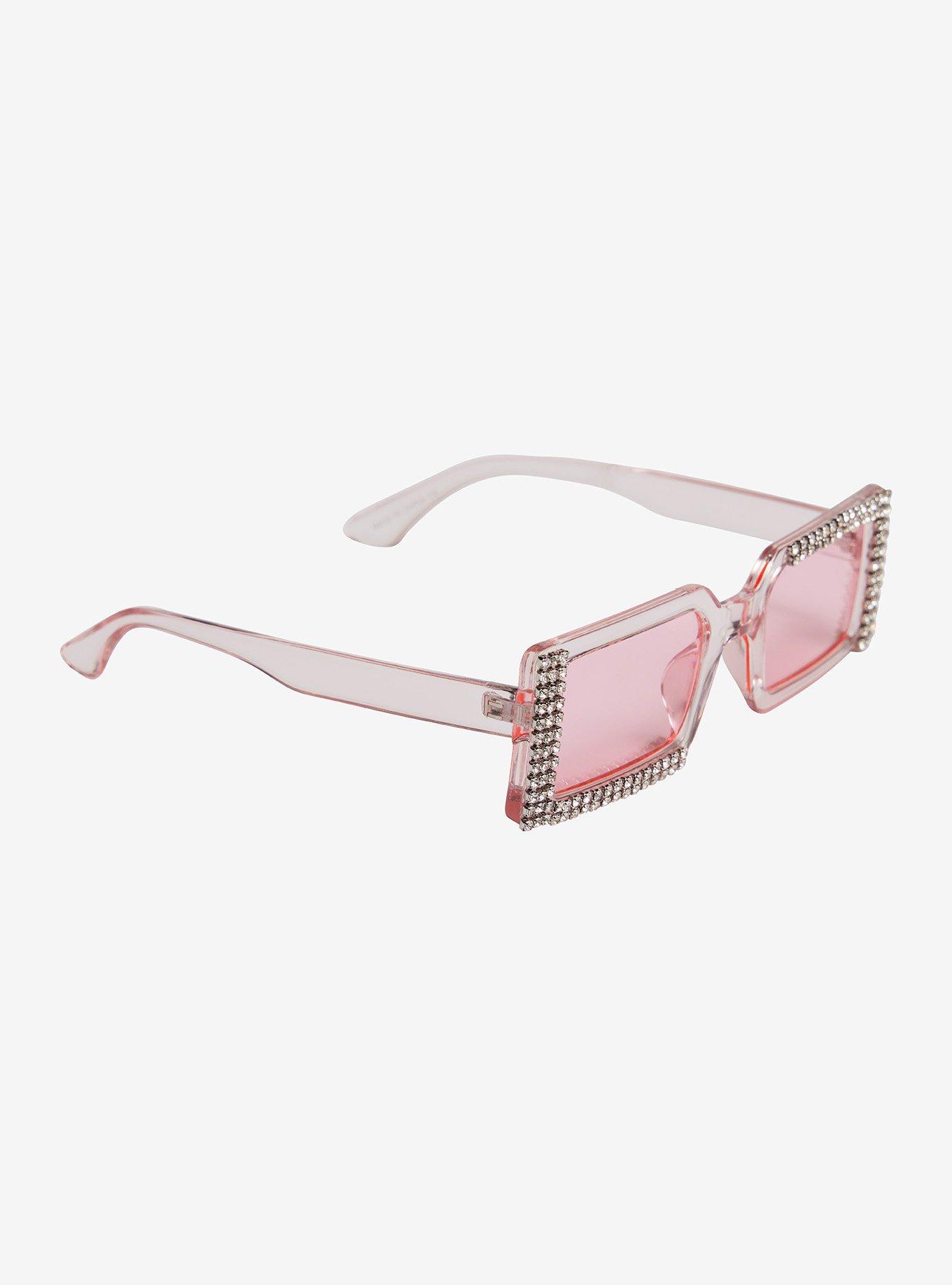 Pink Bling Rectangle Sunglasses | Hot Topic