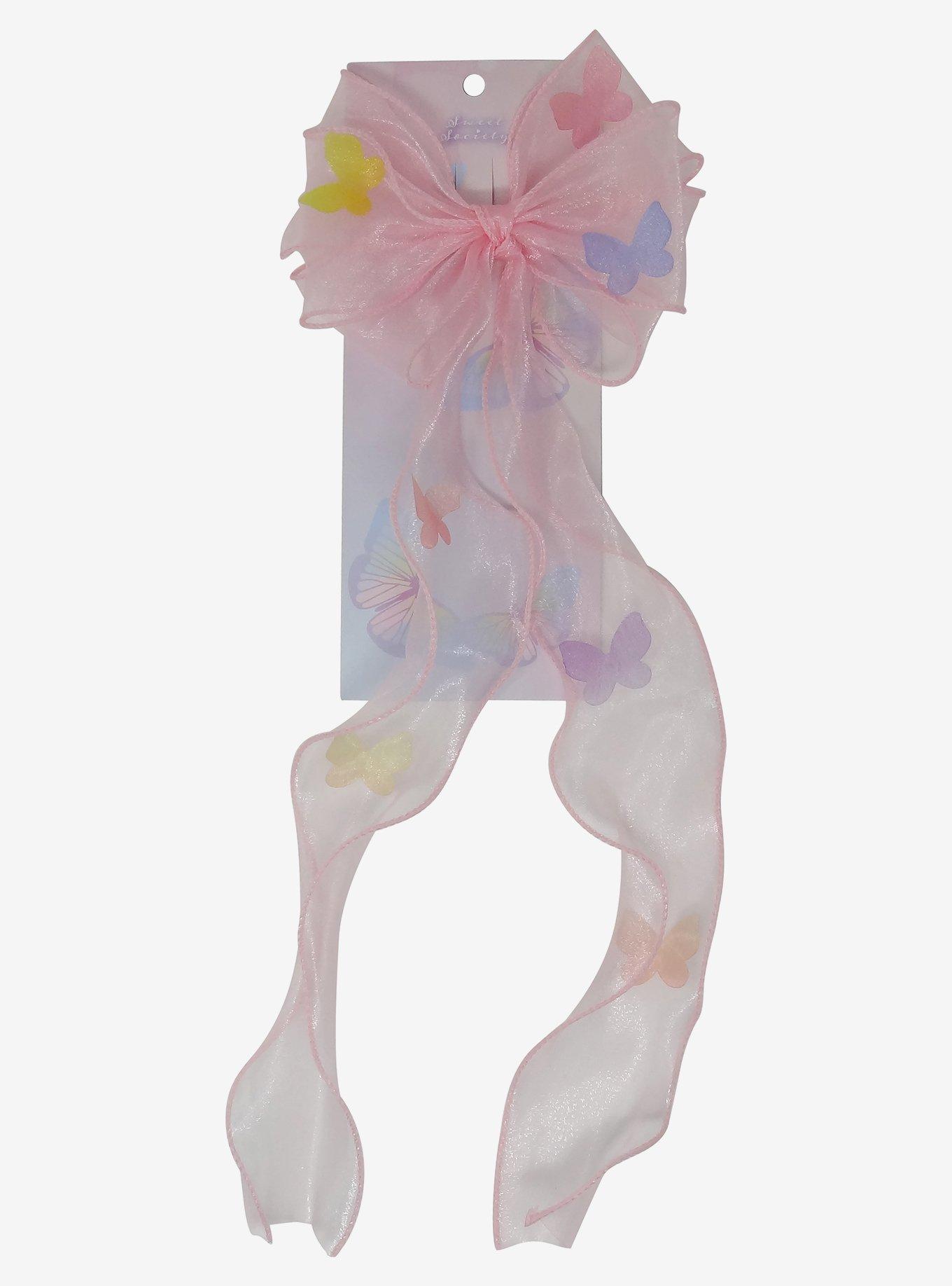 Pink Butterfly Print Mesh Bow Hair Clip | Hot Topic