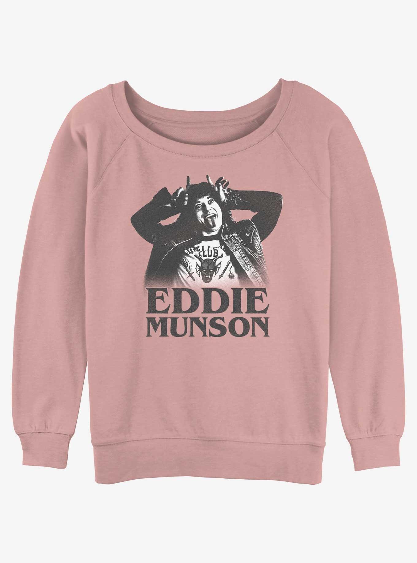 Stranger Things Munson Horns Girls Slouchy Sweatshirt Pink Hot Topic