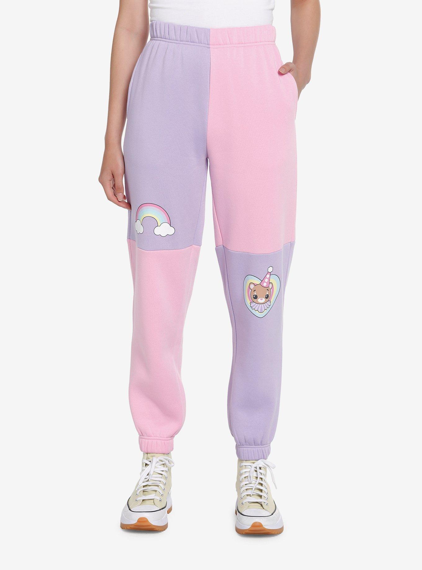 Pastel Clown Bear Color-Block Girls Jogger Sweatpants | Hot Topic