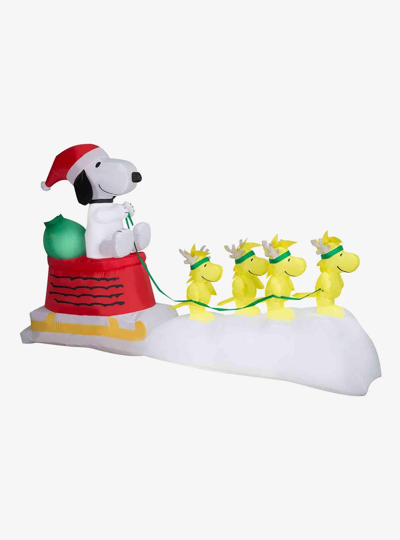Peanuts Snoopy In Dog Bowl Sleigh With Woodstocks Airblown | Hot Topic