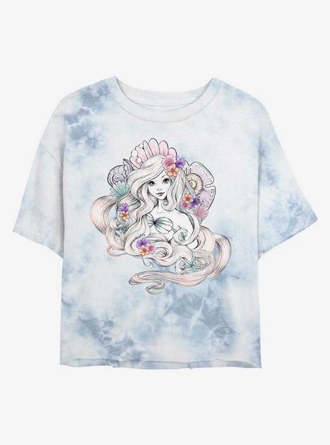Disney The Little Mermaid Sea Shells Tie-Dye Girls Crop T-Shirt - MULTI ...