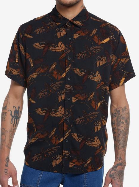 Grunge Moth Woven Button-Up | Hot Topic