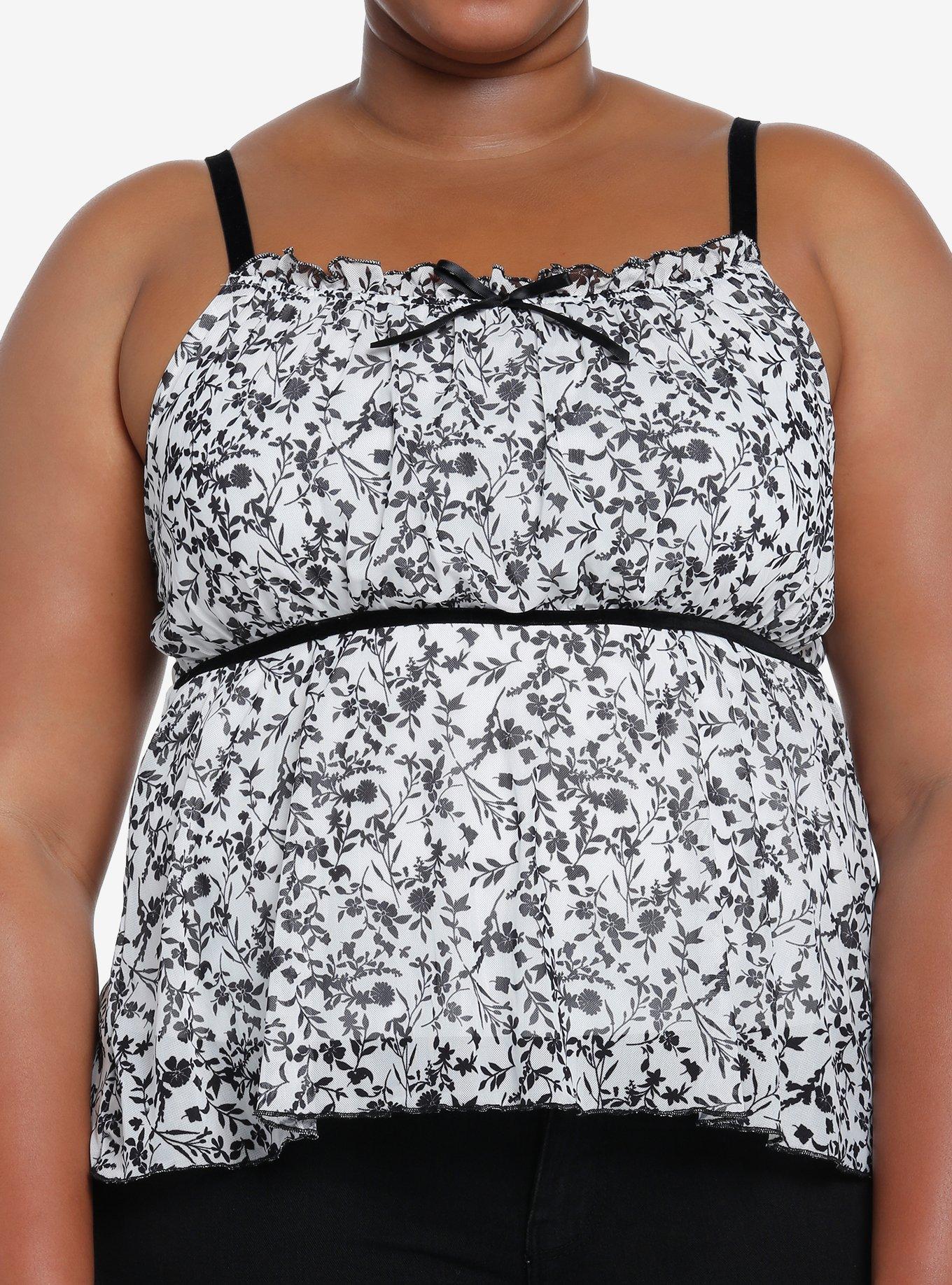 Black & White Rose Baby Doll Girls Cami Plus Size | Hot Topic